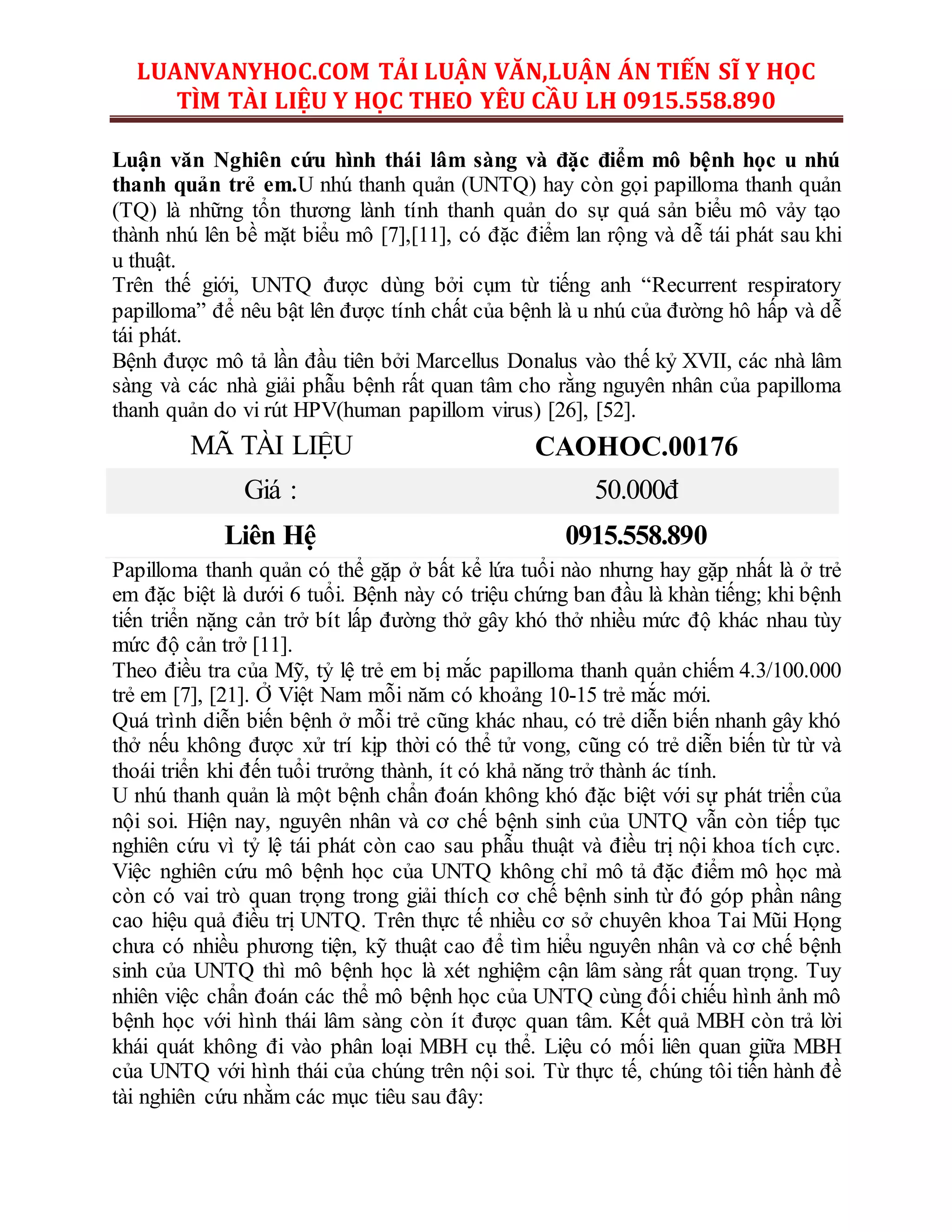 Nghien cuu hinh thai lam sang va dac diem mo benh hoc u nhu thanh quan tre em | DOCX