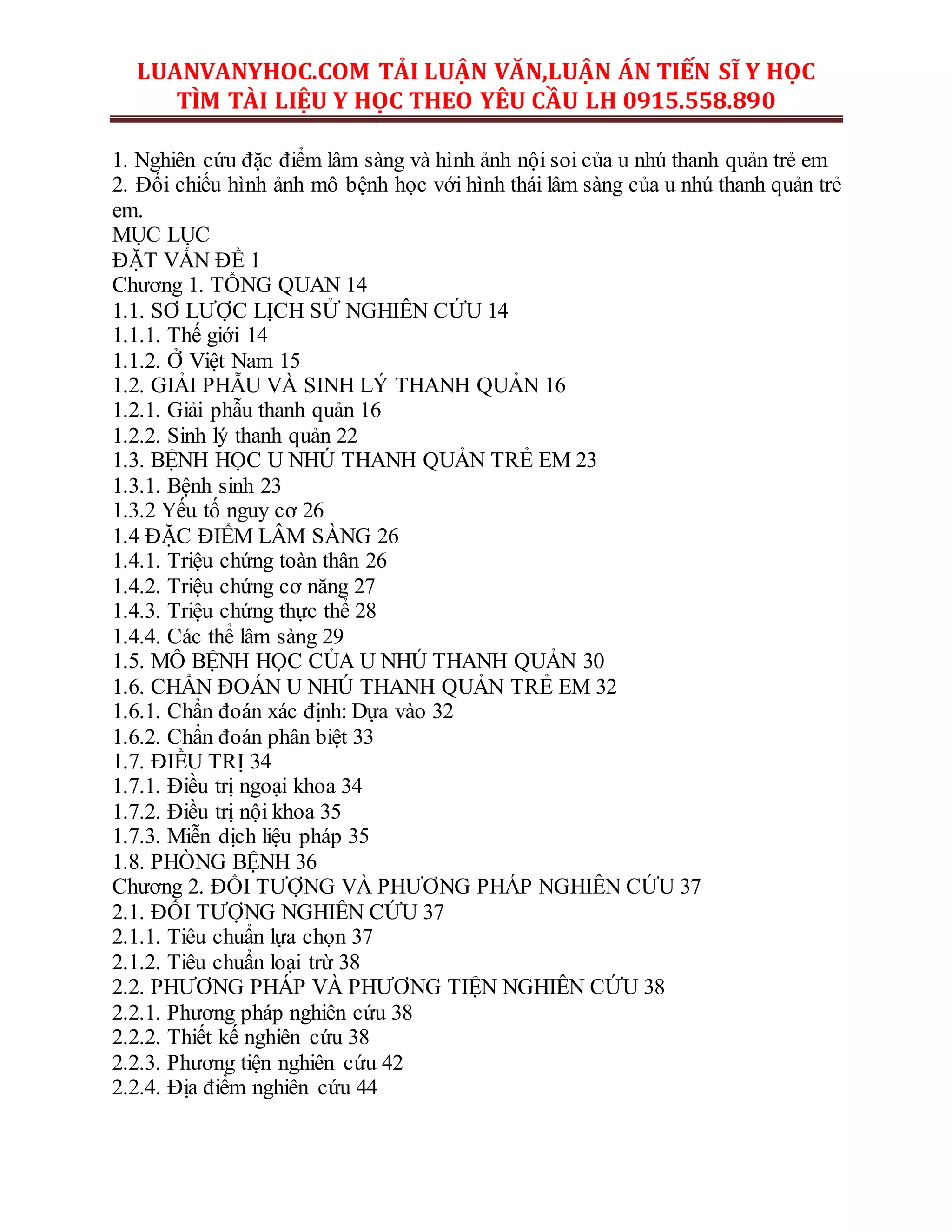 Nghien cuu hinh thai lam sang va dac diem mo benh hoc u nhu thanh quan tre em | DOCX