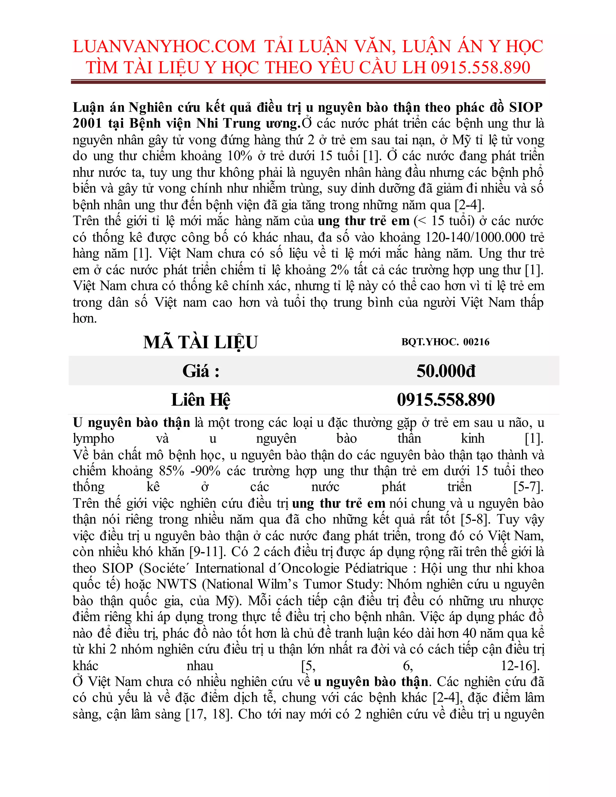 Nghien cuu ket qua dieu tri u nguyen bao than theo phac do siop 2001 tai benh vien nhi trung ...