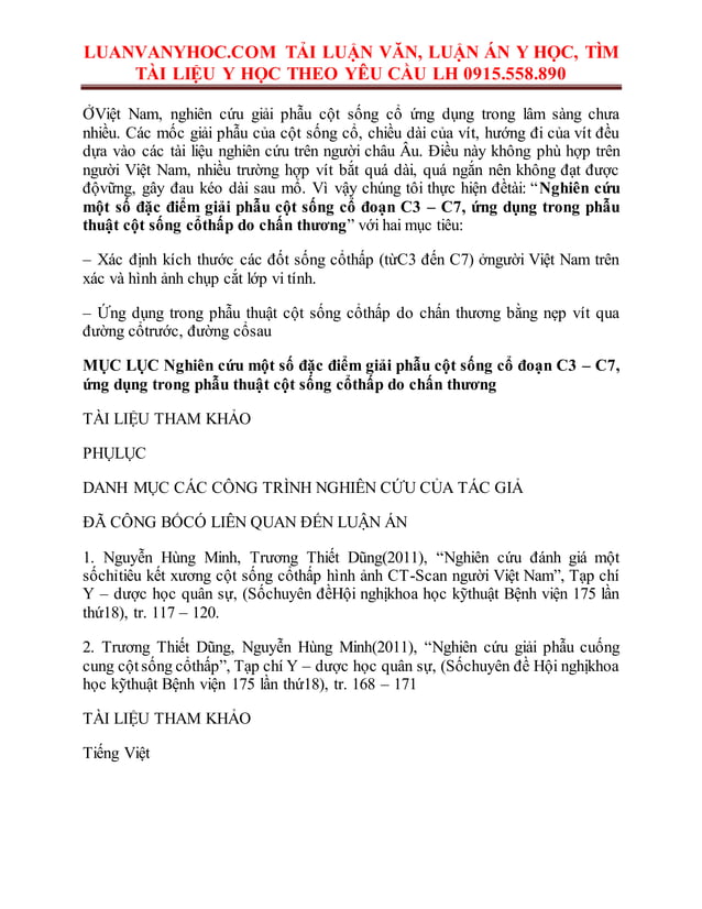 Nghien cuu mot so dac diem giai phau cot song co doan c3 c7, ung dung trong phau thuat cot song ...