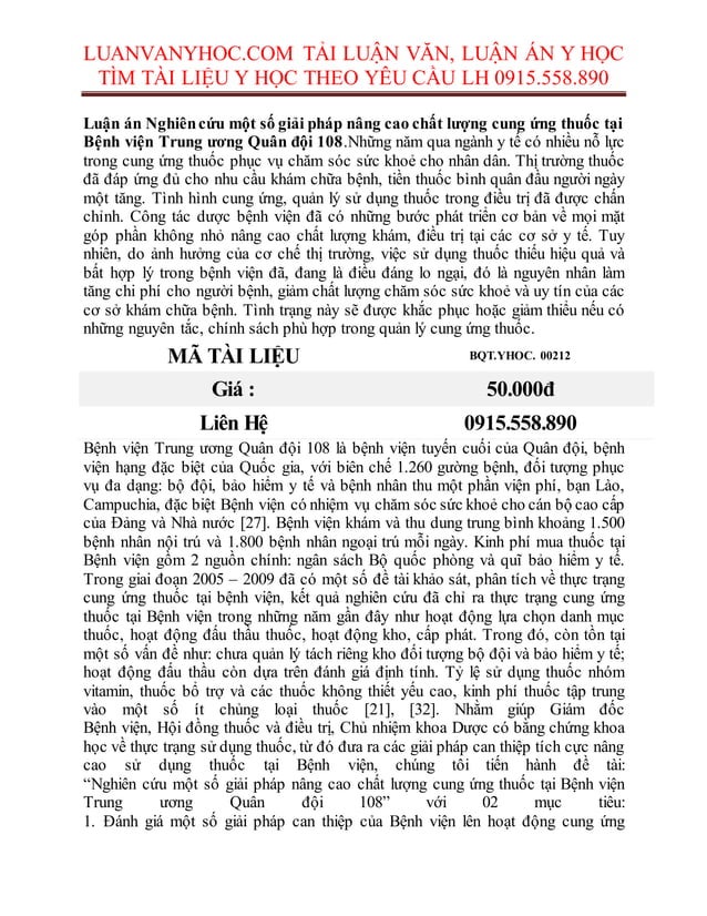 Nghien cuu mot so giai phap nang cao chat luong cung ung thuoc tai benh vien trung uong quan doi ...