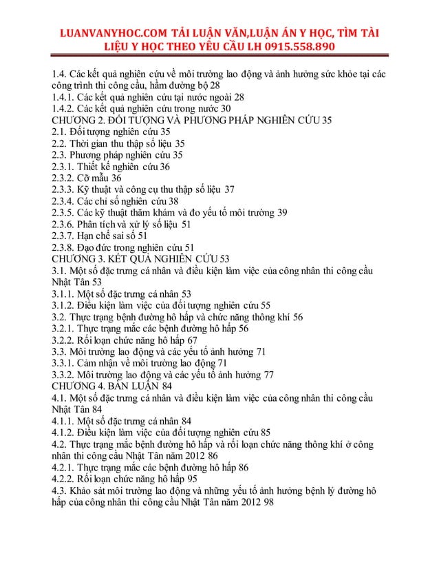 Nghien cuu mot so trieu chung, benh duong ho hap va moi truong lao dong cua cong nhan thi cong ...
