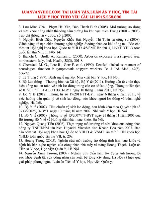 Nghien cuu mot so trieu chung, benh duong ho hap va moi truong lao dong cua cong nhan thi cong ...