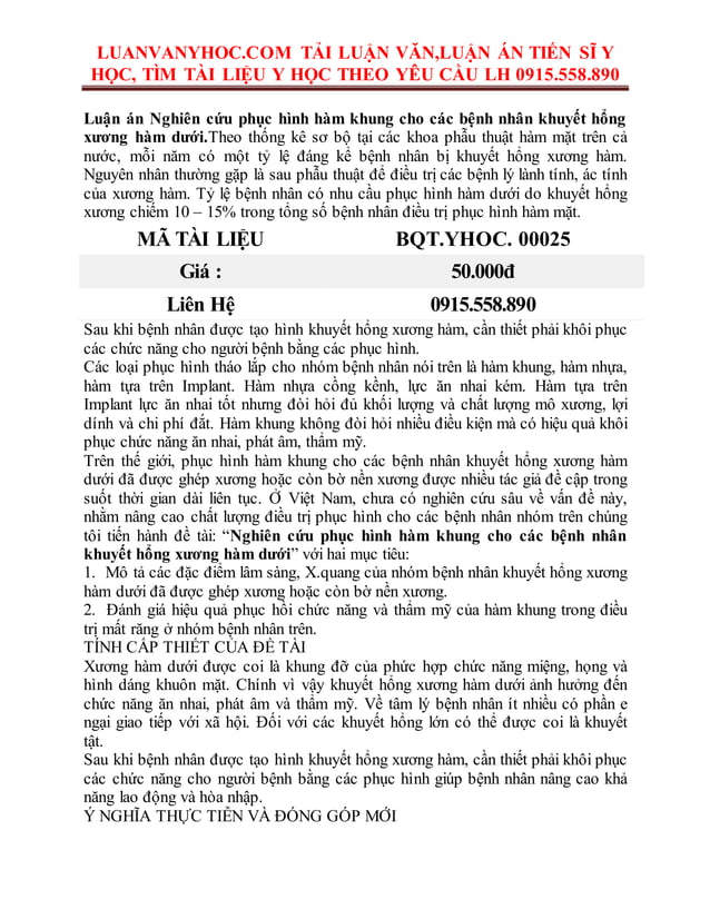 Nghien cuu phuc hinh ham khung cho cac benh nhan khuyet hong xuong ham duoi | PDF