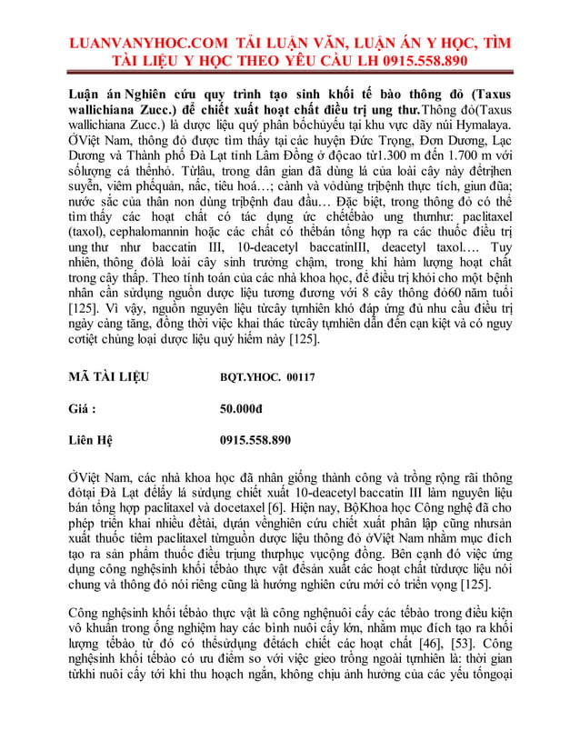 Nghien cuu quy trinh tao sinh khoi te bao thong do de chiet xuat hoat chat dieu tri ung thu | PDF