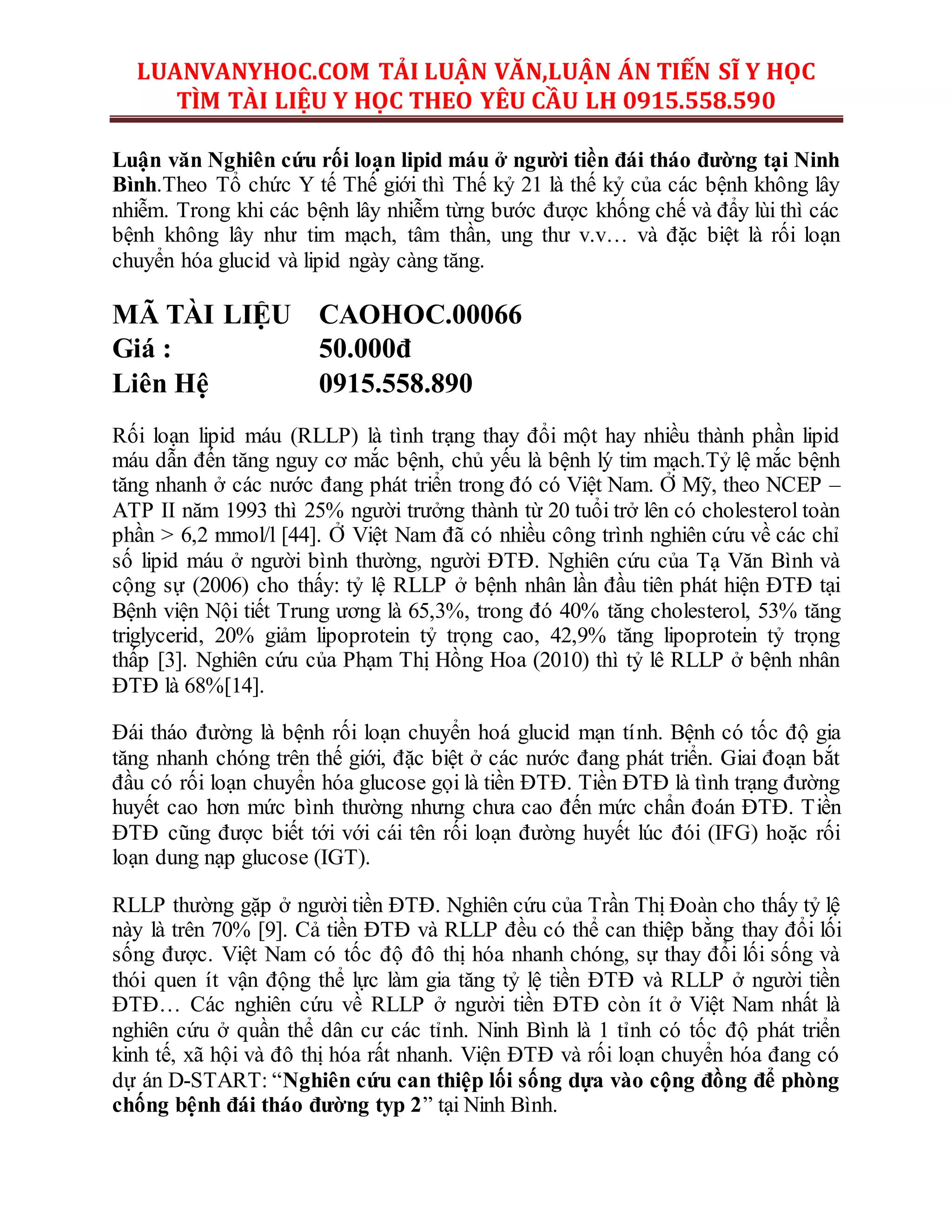 Nghien cuu roi loan lipid mau o nguoi tien dai thao duong | DOCX