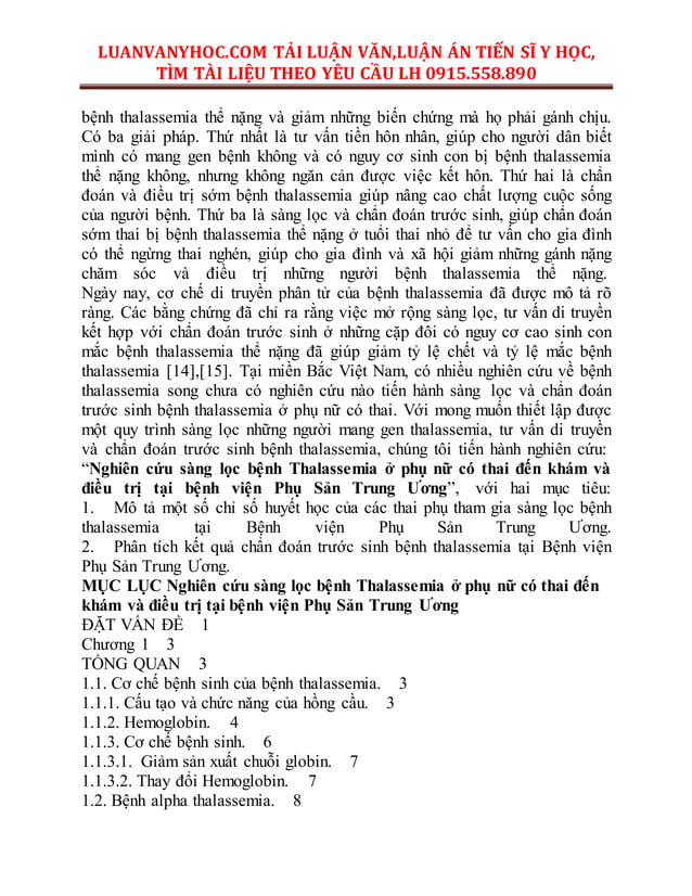 Nghien cuu sang loc benh thalassemia o phu nu co thai den kham va dieu tri | PDF