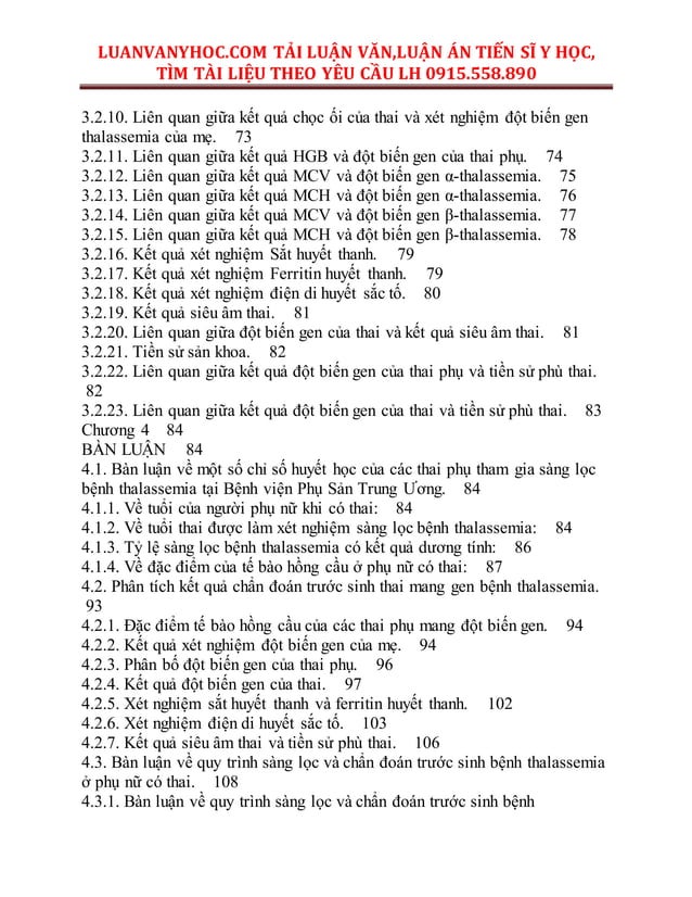 Nghien cuu sang loc benh thalassemia o phu nu co thai den kham va dieu tri | PDF