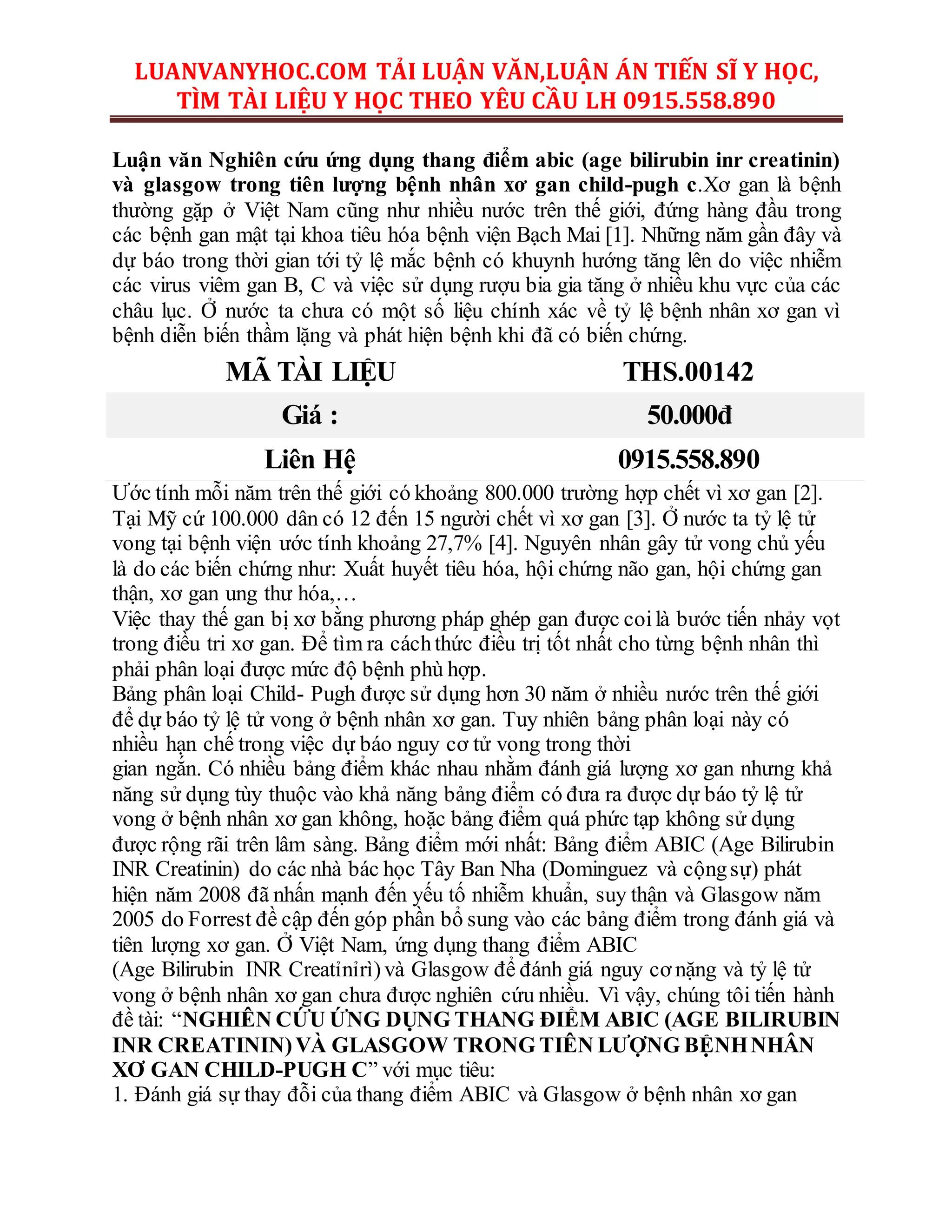 Nghien cuu ung dung thang diem abic va glasgow trong tien luong benh nhan xo gan child pugh c | DOCX