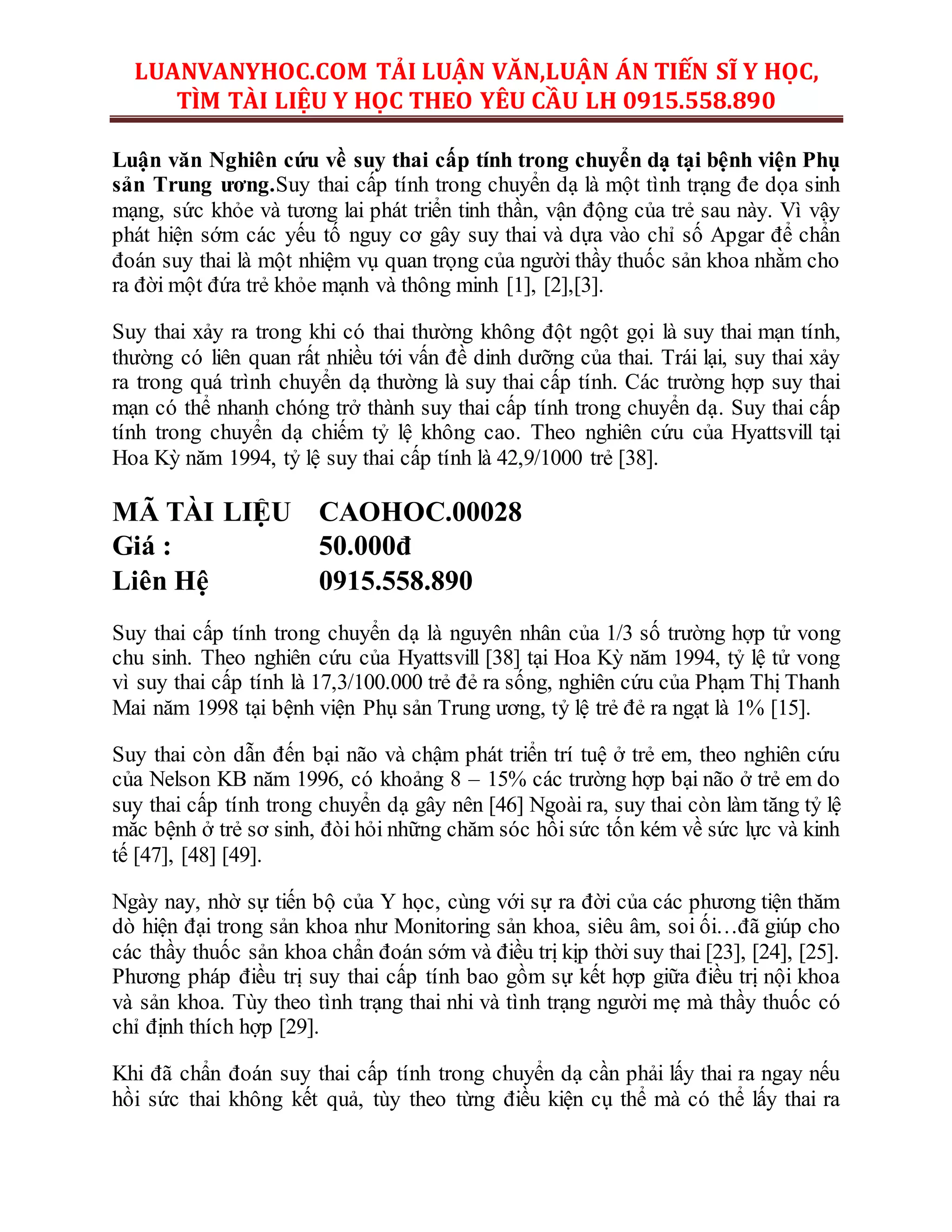 Nghien cuu ve suy thai cap tinh trong chuyen da tai benh vien phu san ...