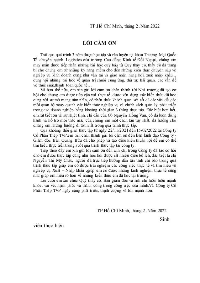 Nghiệp vụ chứng từ giao nhận hàng xuất khẩu tại công ty thép tvp | DOCX