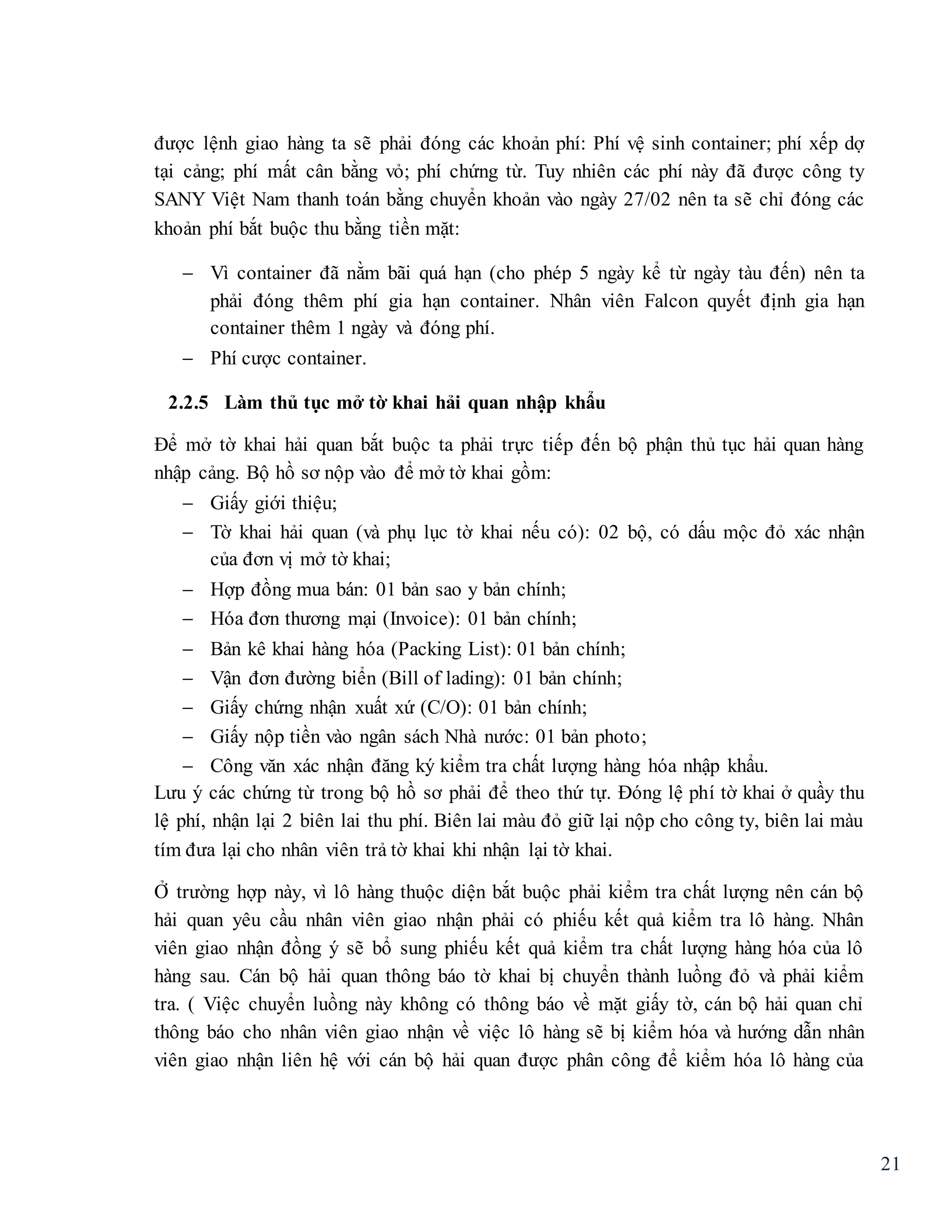 Quy trình giao nhận hàng hóa bằng đường biển tại công ty cổ phần Falcon Logistics | PDF