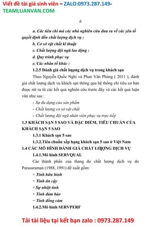 Nghiên cứu chất lượng dịch vụ khách hàng trong hệ thống khách sạn 5 sao trên địa bàn thành phố ...
