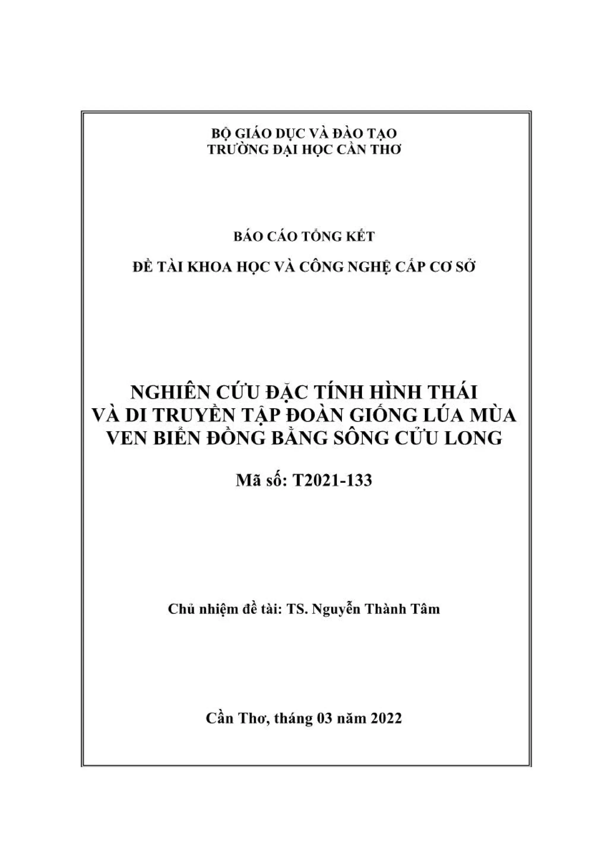 Nghiên cứu đặc tính hình thái và di truyền tập đoàn giống lúa mùa ven ...