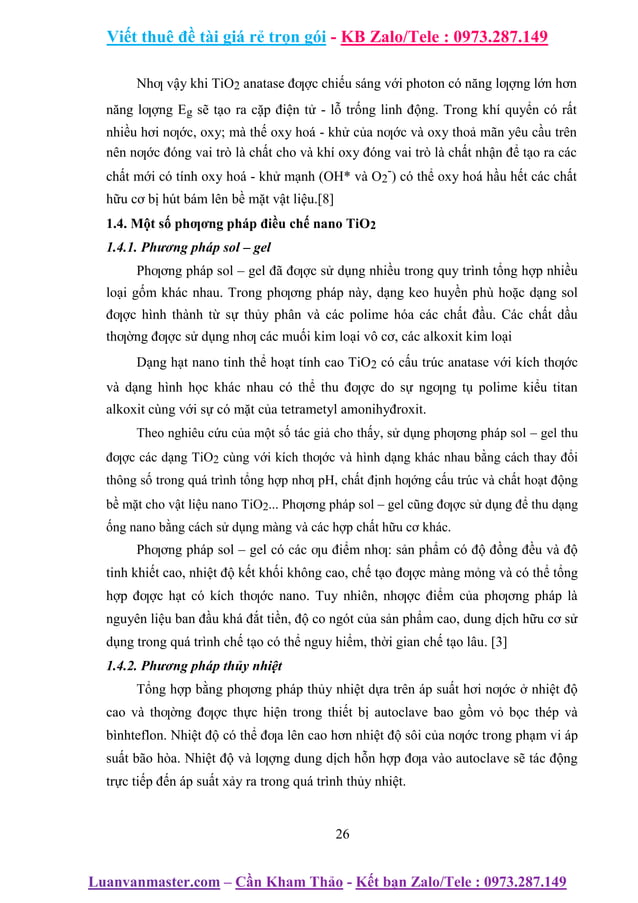 Nghiên cứu điều chế vật liệu nano TiO2 pha tạp La và thử hoạt tính quang xúc tác.doc