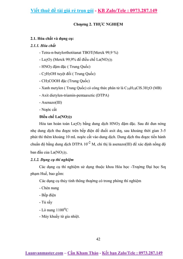 Nghiên cứu điều chế vật liệu nano TiO2 pha tạp La và thử hoạt tính quang xúc tác.doc