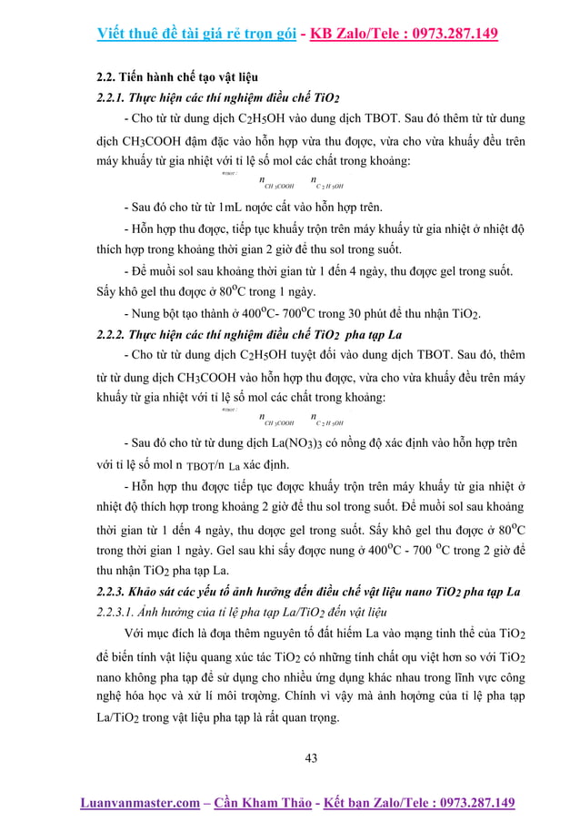 Nghiên cứu điều chế vật liệu nano TiO2 pha tạp La và thử hoạt tính quang xúc tác.doc