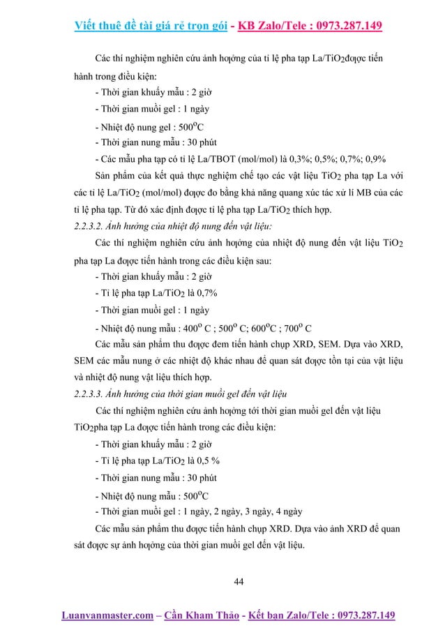 Nghiên cứu điều chế vật liệu nano TiO2 pha tạp La và thử hoạt tính quang xúc tác.doc