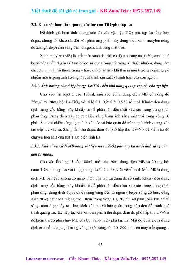 Nghiên cứu điều chế vật liệu nano TiO2 pha tạp La và thử hoạt tính quang xúc tác.doc