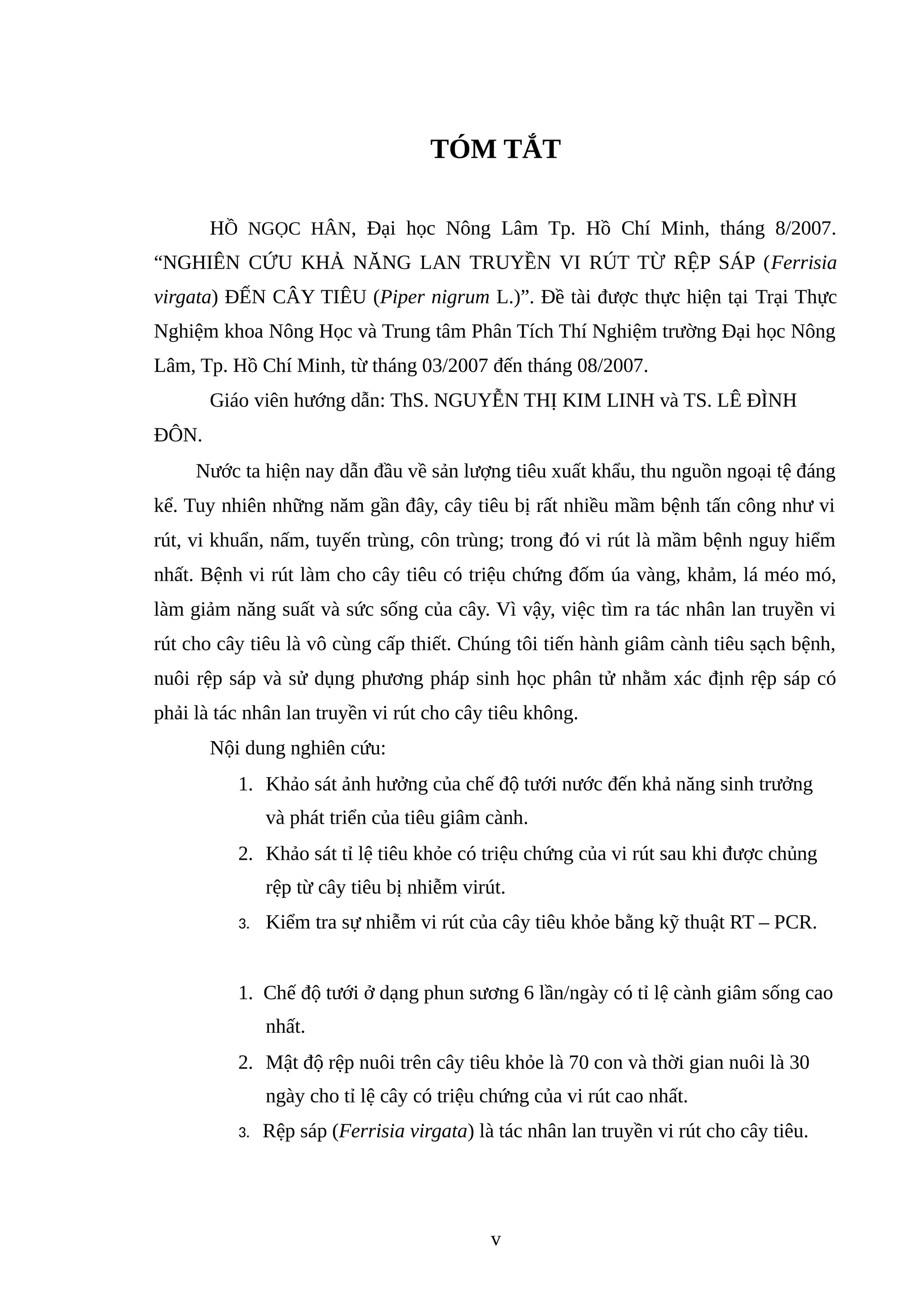 NGHIÊN CỨU KHẢ NĂNG LAN TRUYỀN VI RÚTTỪ RỆP SÁP (Ferrisia virgata) ĐẾN ...