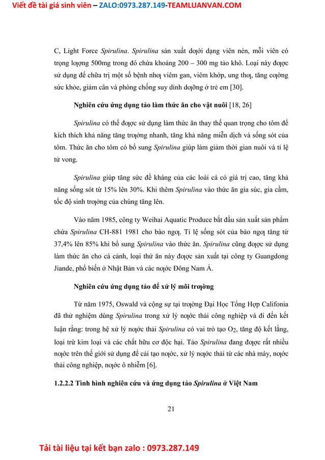 Nghiên cứu ứng dụng tảo Spirulina trong chế phẩm khẩu phần ăn giàu dinh dưỡng .doc | Free Download