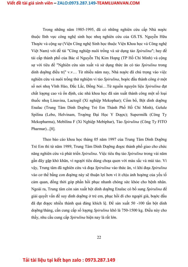 Nghiên cứu ứng dụng tảo Spirulina trong chế phẩm khẩu phần ăn giàu dinh dưỡng .doc | Free Download