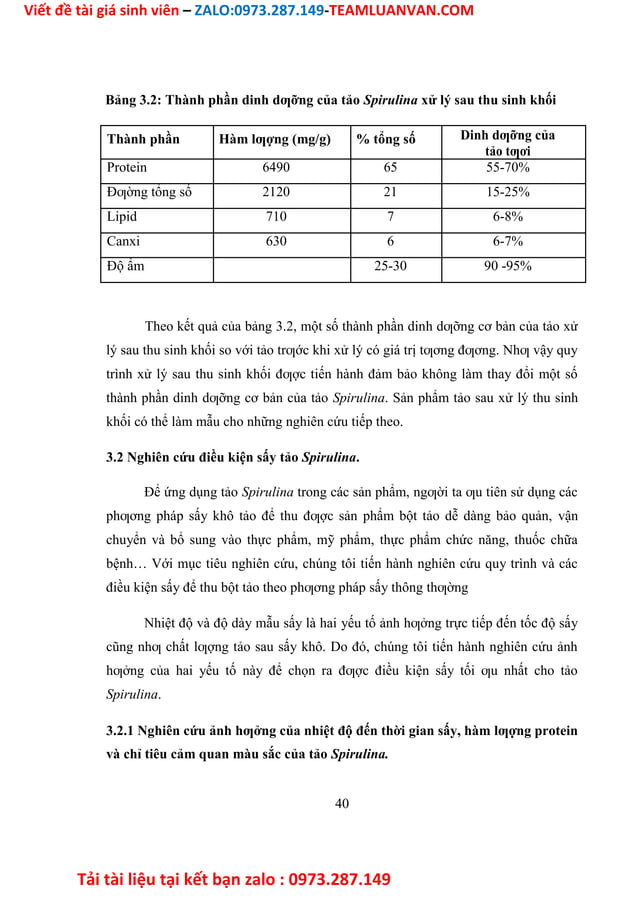 Nghiên cứu ứng dụng tảo Spirulina trong chế phẩm khẩu phần ăn giàu dinh dưỡng .doc | Free Download