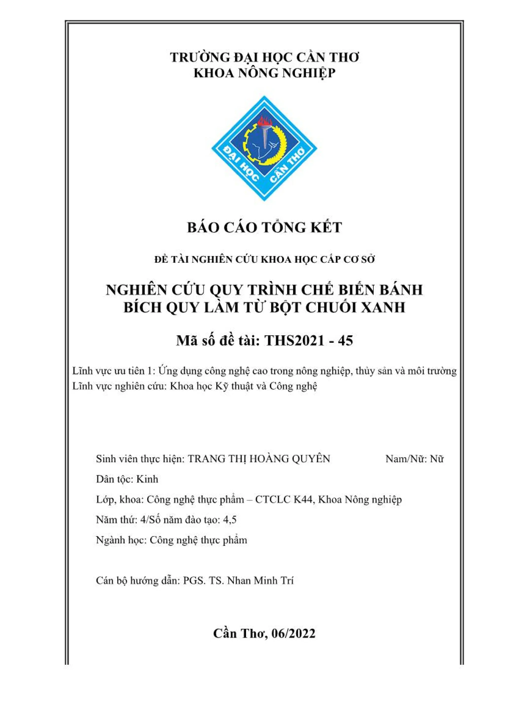 Nghiên cứu quy trình chế biến bánh bích quy làm từ bột chuối xanh.pdf