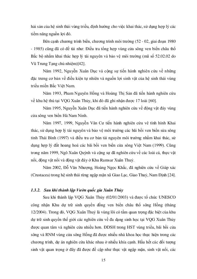 Nghiên cứu tính đa dạng sinh học vườn quốc gia Xuân Thủy làm cơ sở khoa học định hướng cho bảo ...