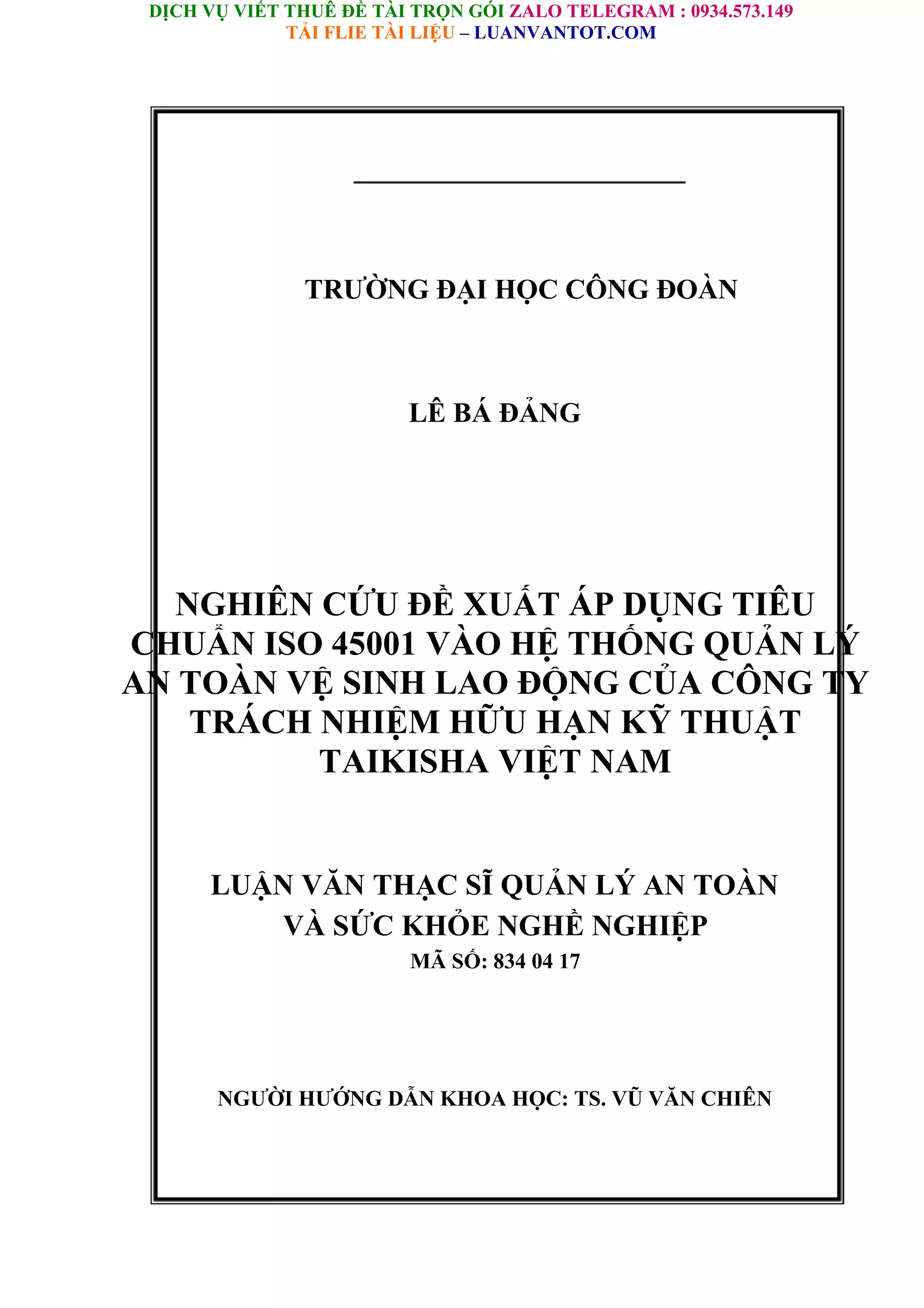 Nghiên Cứu Đề Xuất Áp Dụng Tiêu Chuẩn Iso 45001 Vào Hệ Thống Quản Lý An Toàn Vệ Sinh Lao Động ...