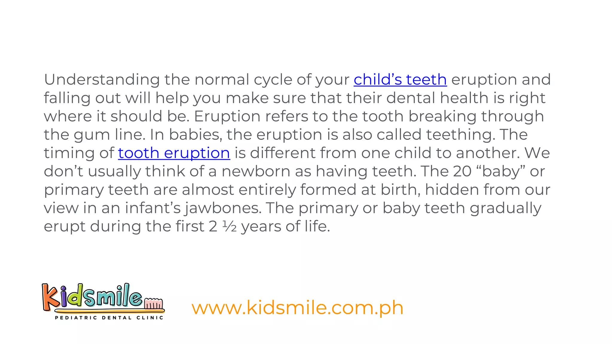 Eruption Of Child’s Teeth | PDF | Dental Health | Diseases and Conditions