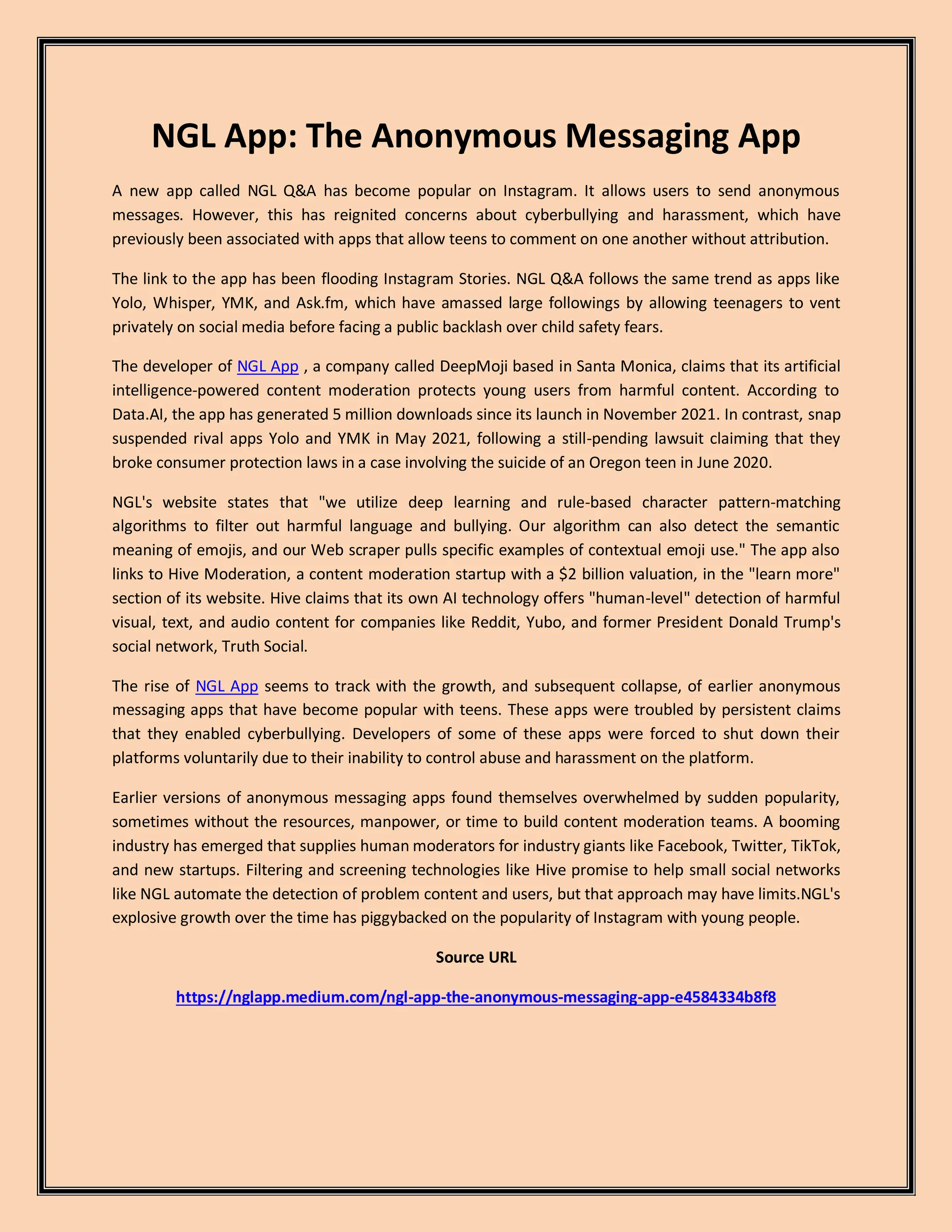 NGL App The Anonymous Messaging App..... | PDF