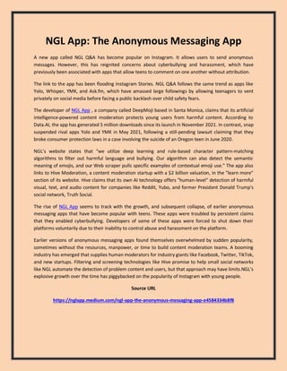 NGL App The Anonymous Messaging App..... | PDF