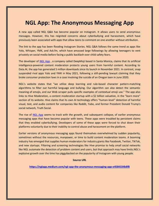 NGL App The Anonymous Messaging App..... | PDF