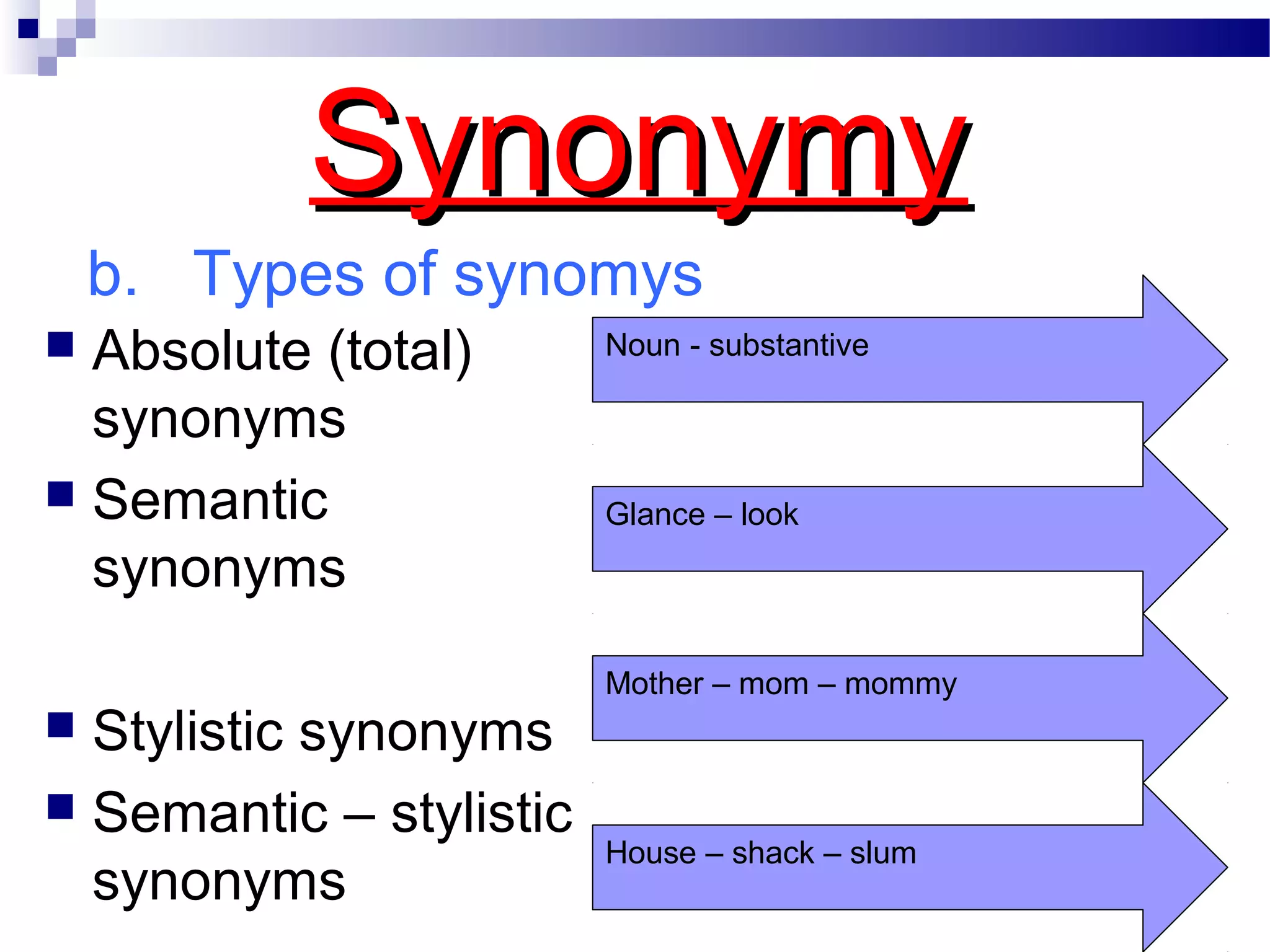 Ngữ nghĩa synonymy and lexical variants | PPT