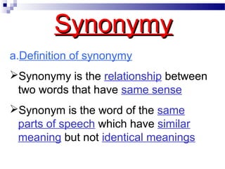 Ngữ nghĩa synonymy and lexical variants | PPT