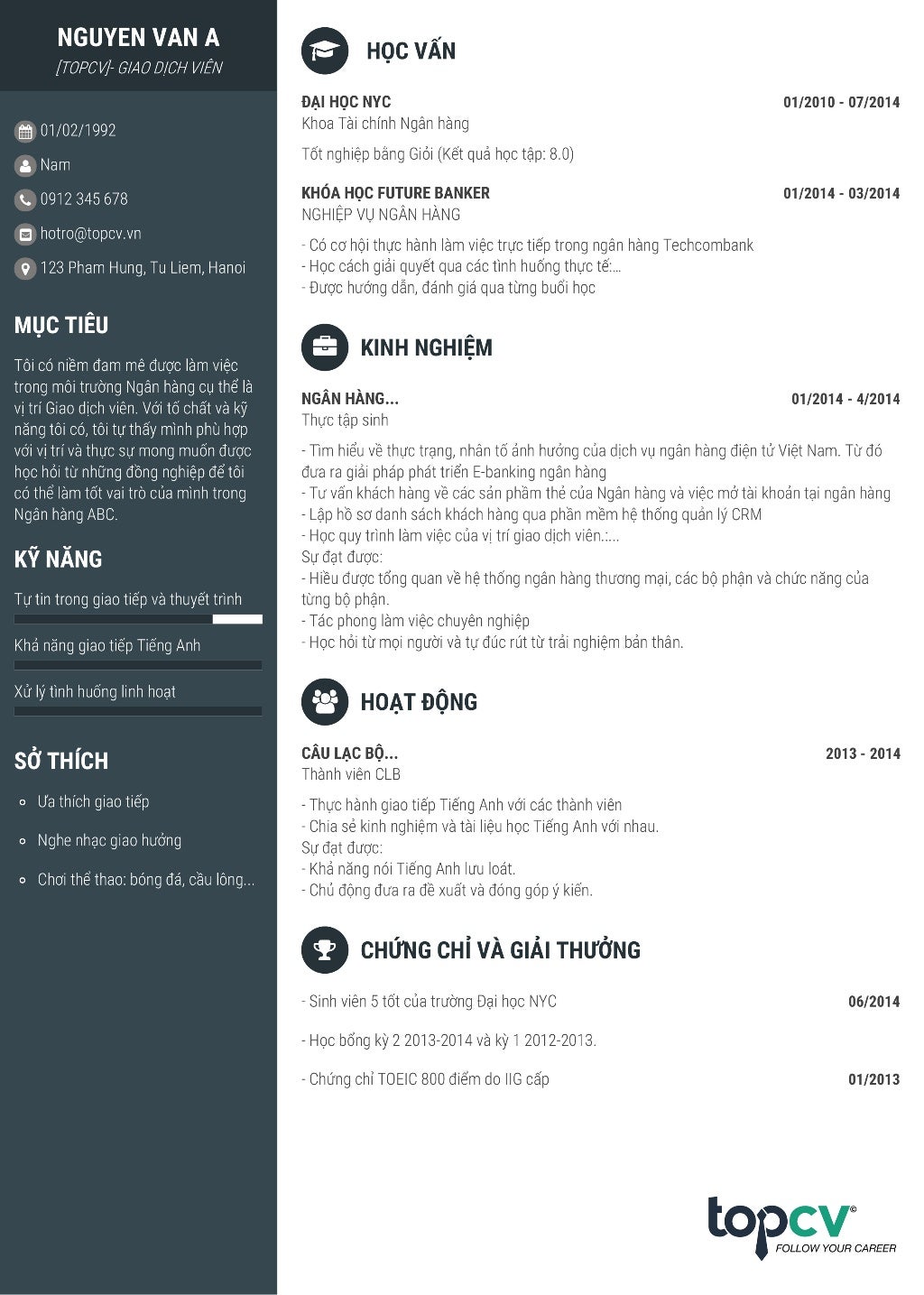 [TopCV] Mẫu CV xin việc dành cho Giao dịch viên Ngân hàng