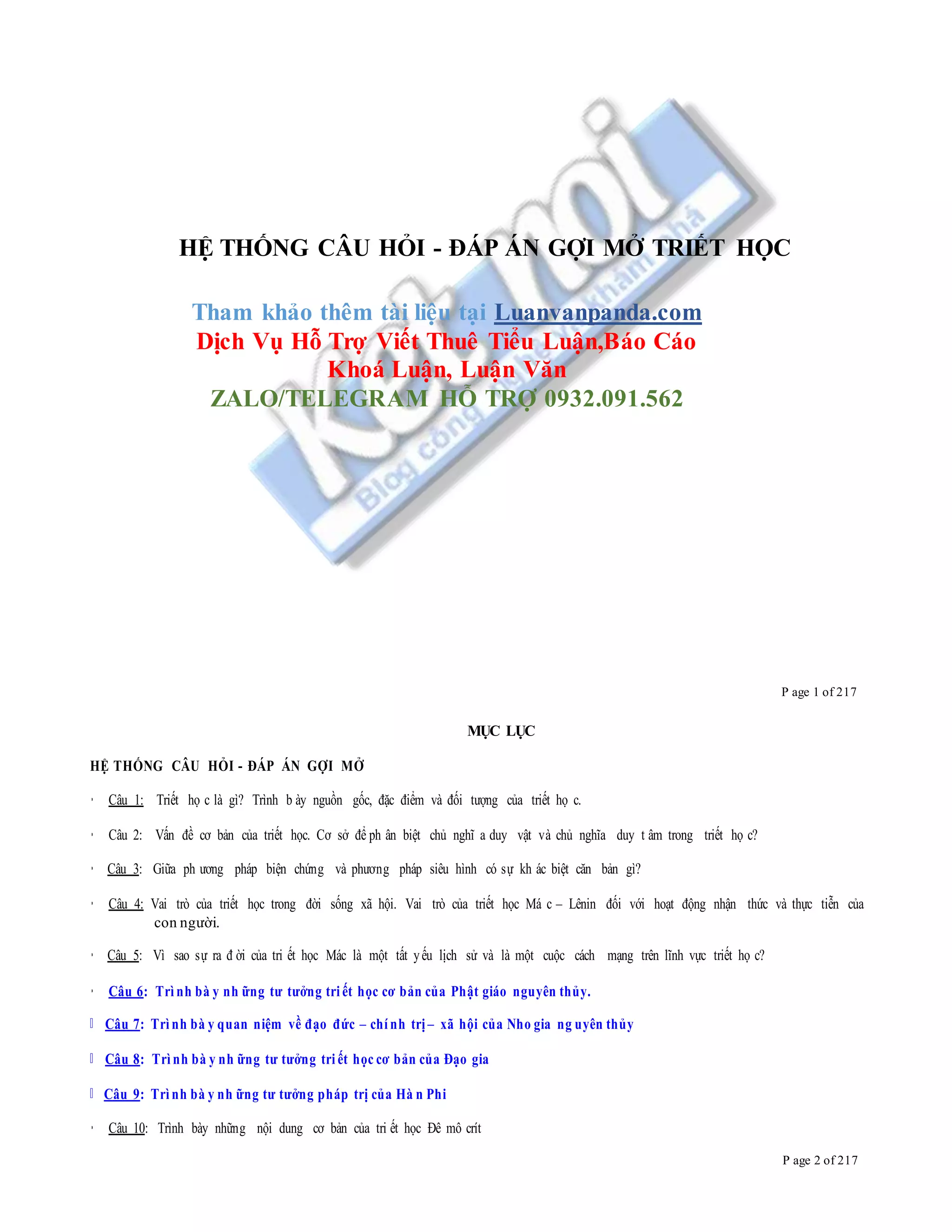 Ngân Hàng Câu Hỏi Đề Thi Môn TRiết Học Có Đáp ÁN Mới Nhất | DOCX