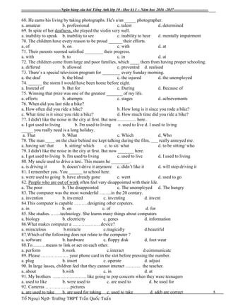 Ngân hàng câu hỏi tiếng anh 10 hk1 (2016-2017) | PDF | Education