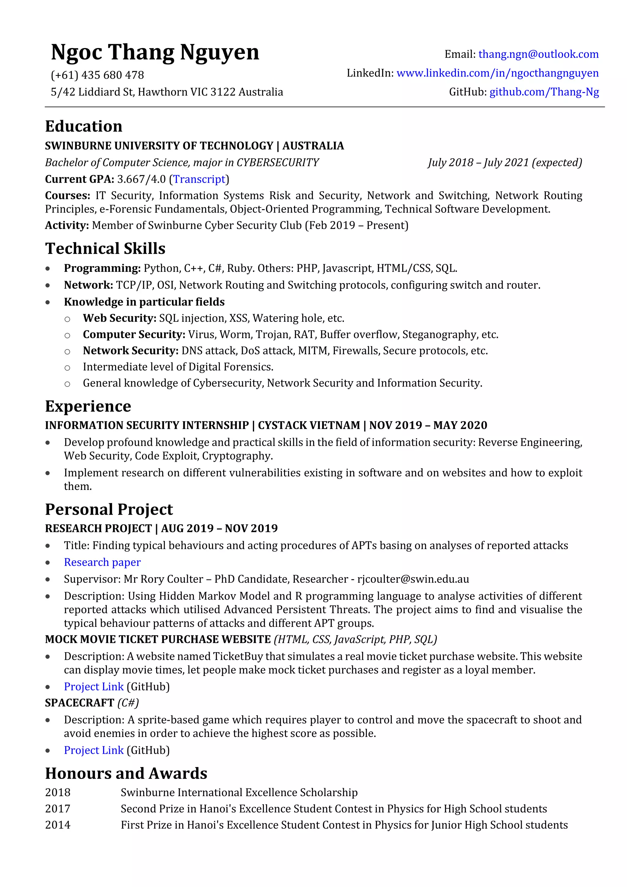 Thang Nguyen CV | PDF