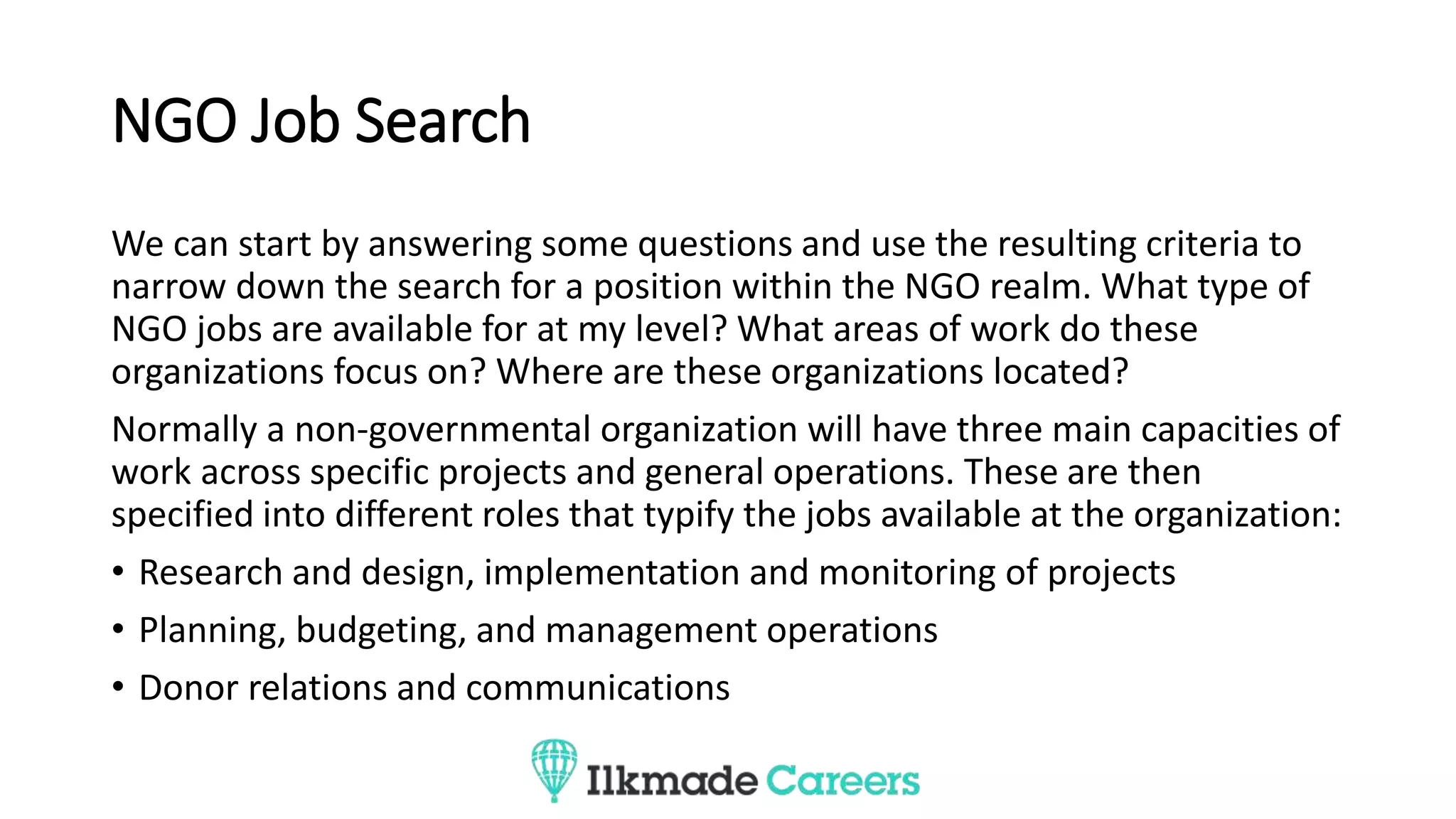 Ngo job opportunities for graduates of international relations | PPTX