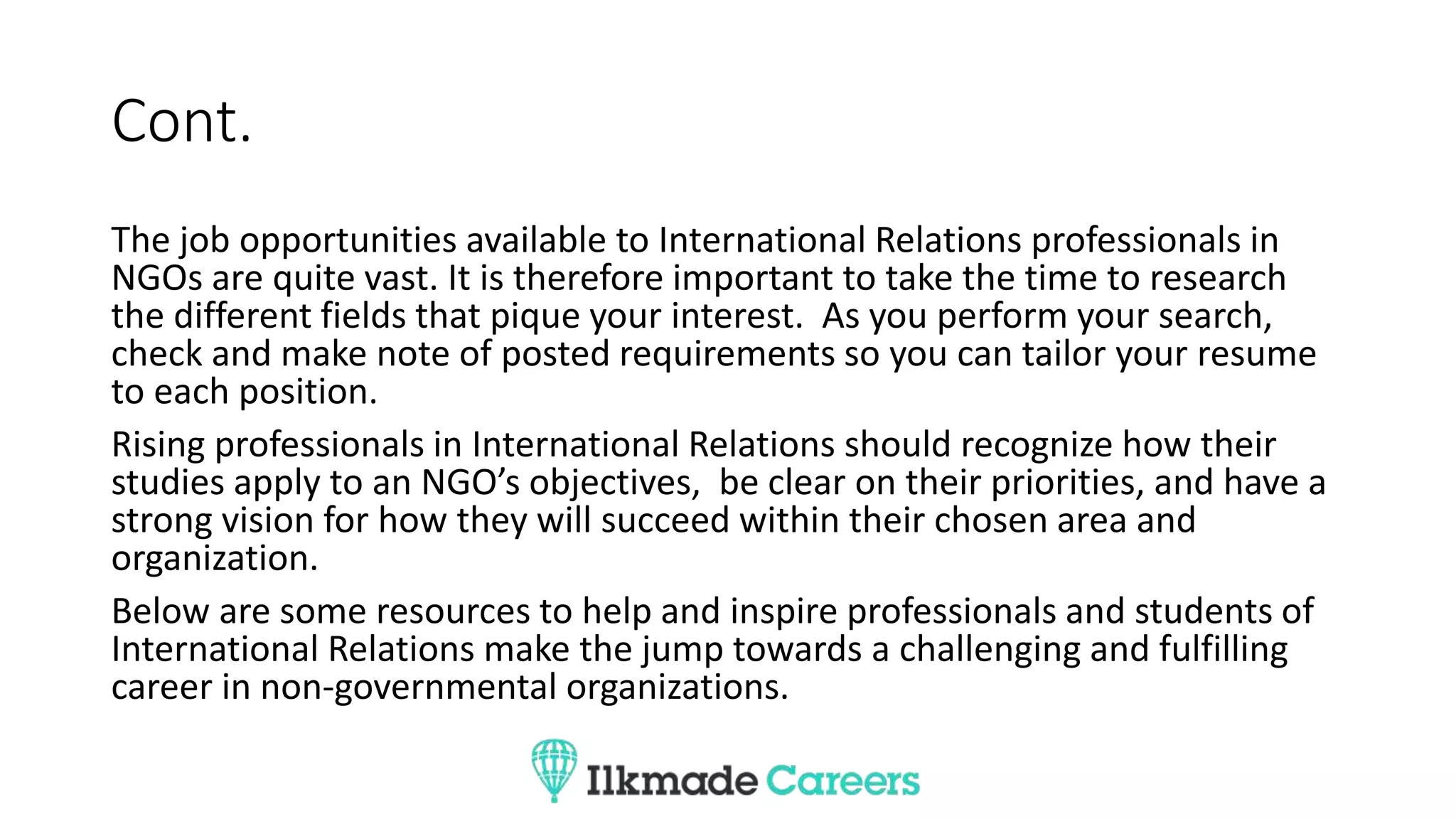Ngo job opportunities for graduates of international relations | PPTX