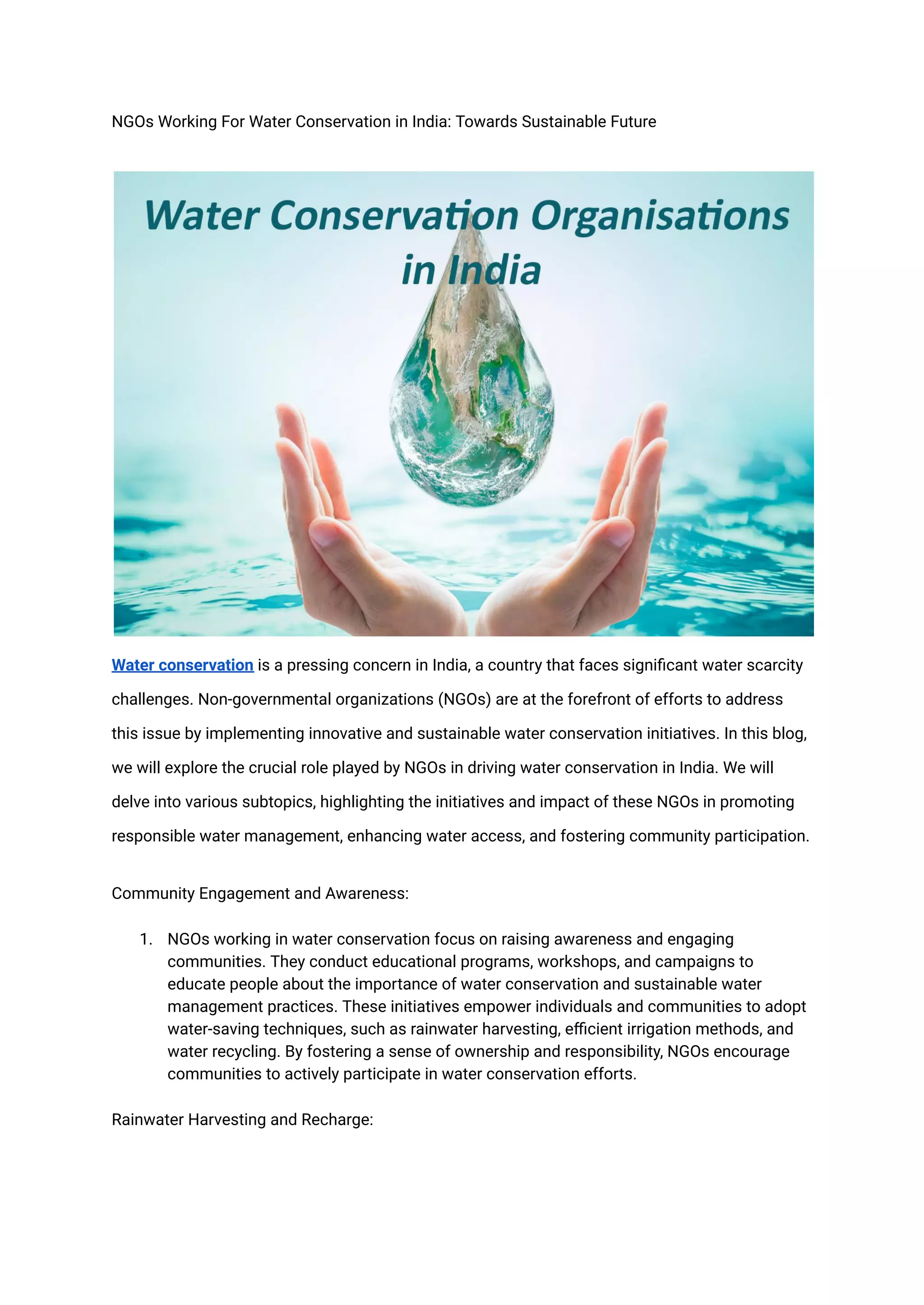 NGOs Working For Water Conservation in India_ Towards Sustainable ...