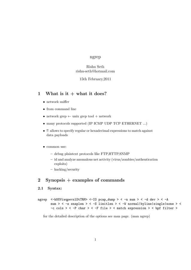 Ngrep commands | PDF