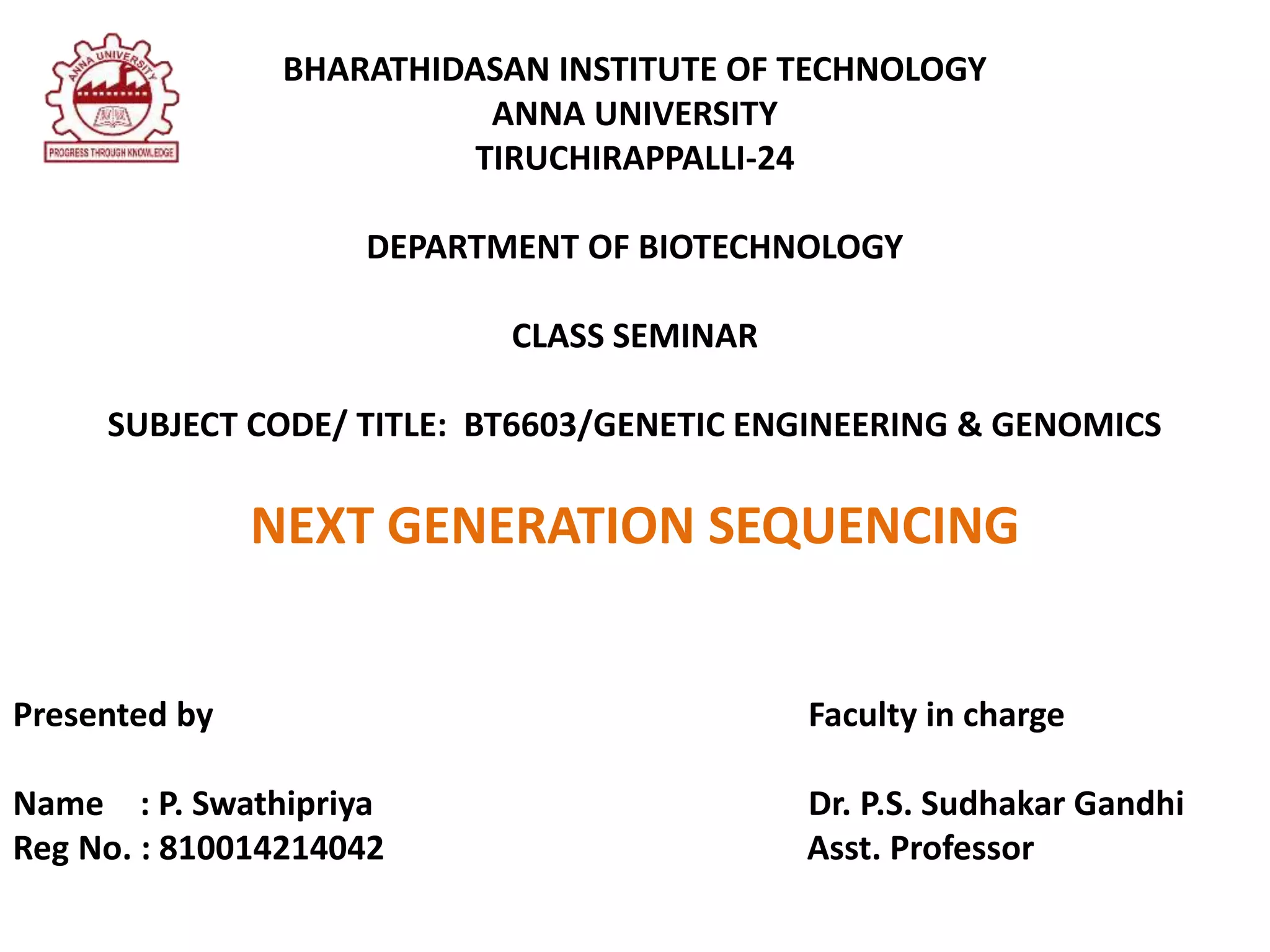 Next generation sequencing | PPTX