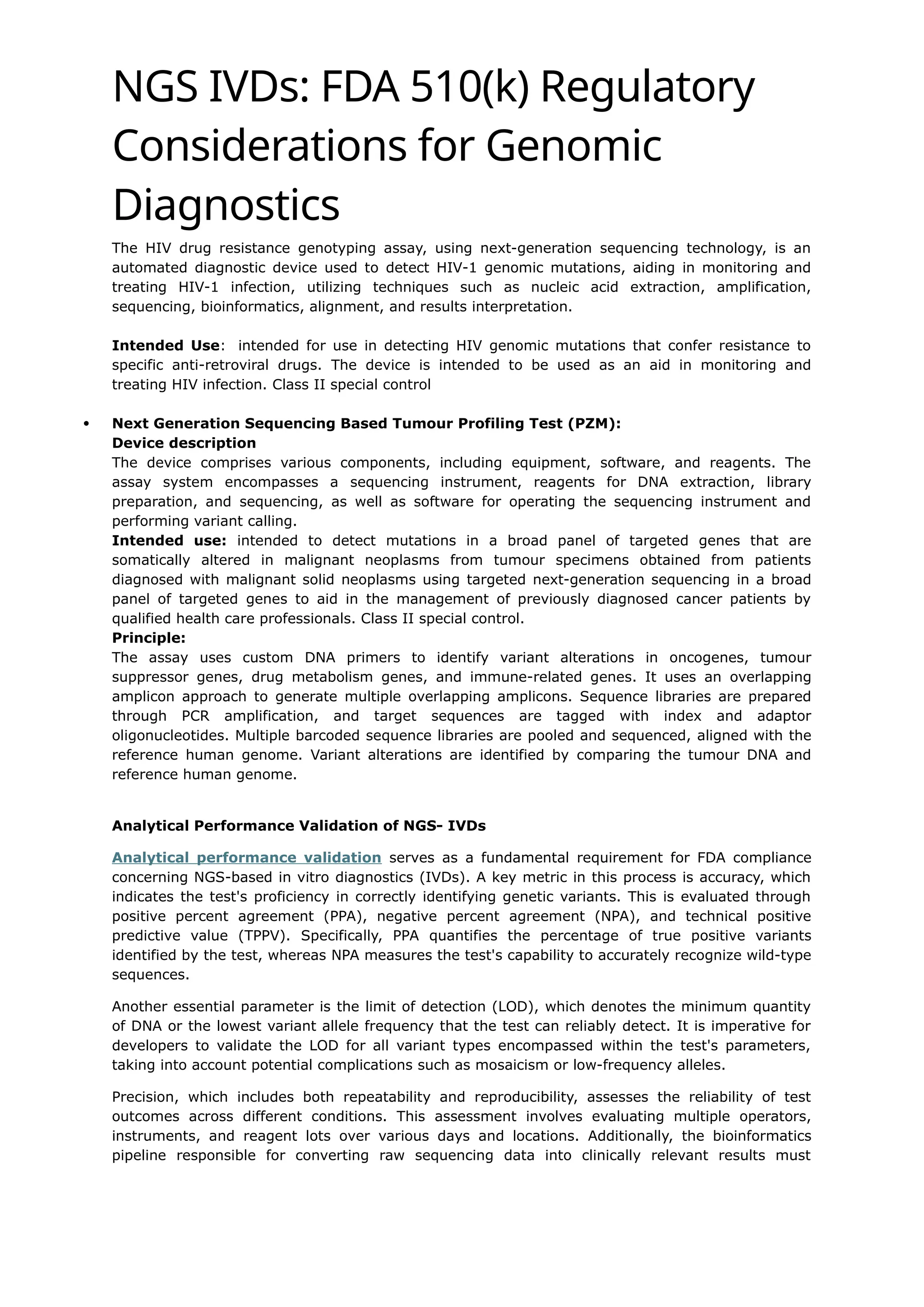 NGS IVDs: FDA 510(k) Regulatory Considerations for Genomic Diagnostics | DOCX