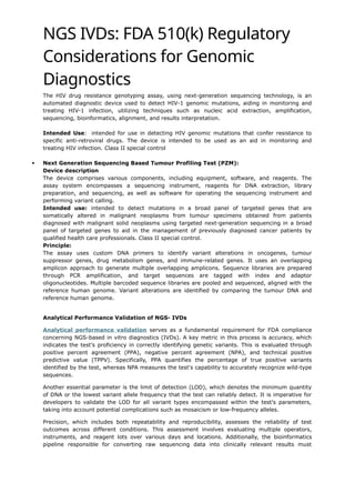 NGS IVDs: FDA 510(k) Regulatory Considerations for Genomic Diagnostics ...