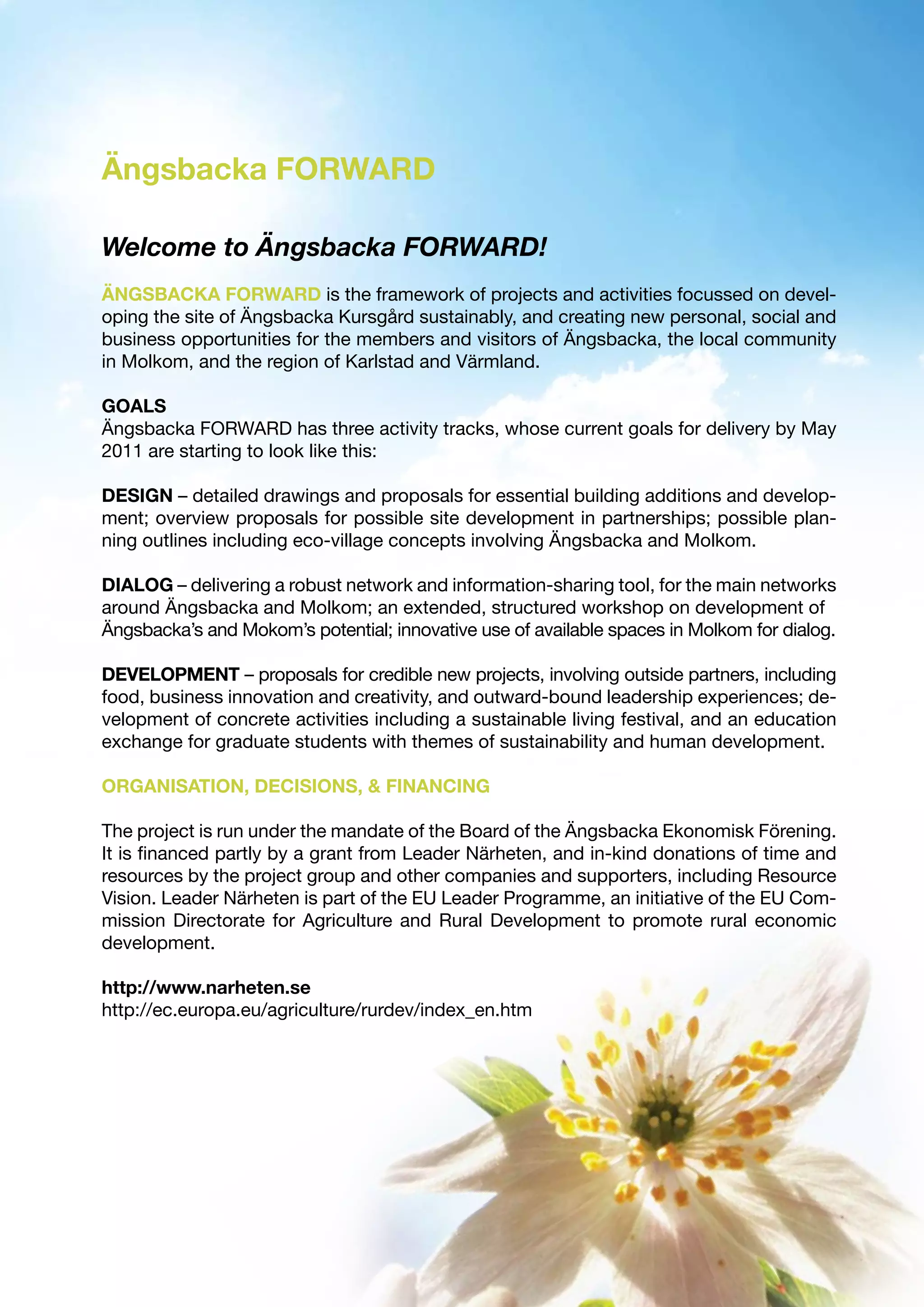 Ängsbacka FORWARD - a project about sustainable living at Ängsbacka | PDF