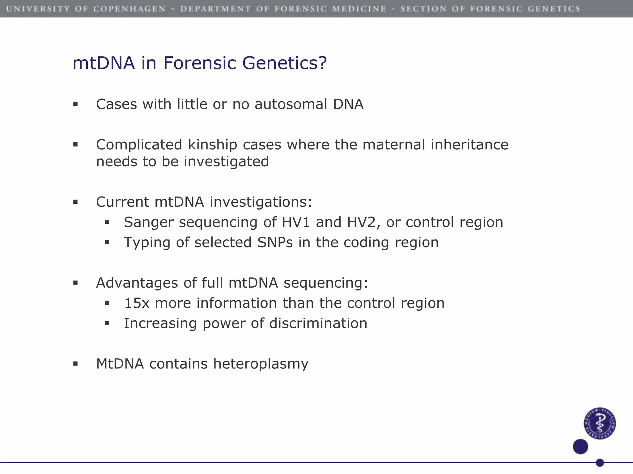 NGS in Forensics Genetics – examples using the GS Junior. Sponsored by ...