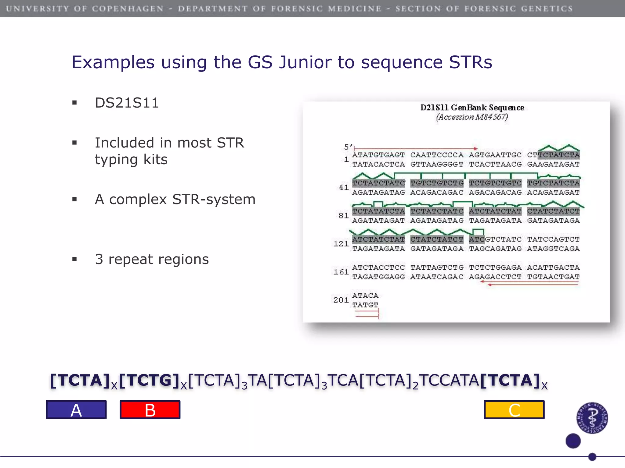 NGS in Forensics Genetics – examples using the GS Junior. Sponsored by ...
